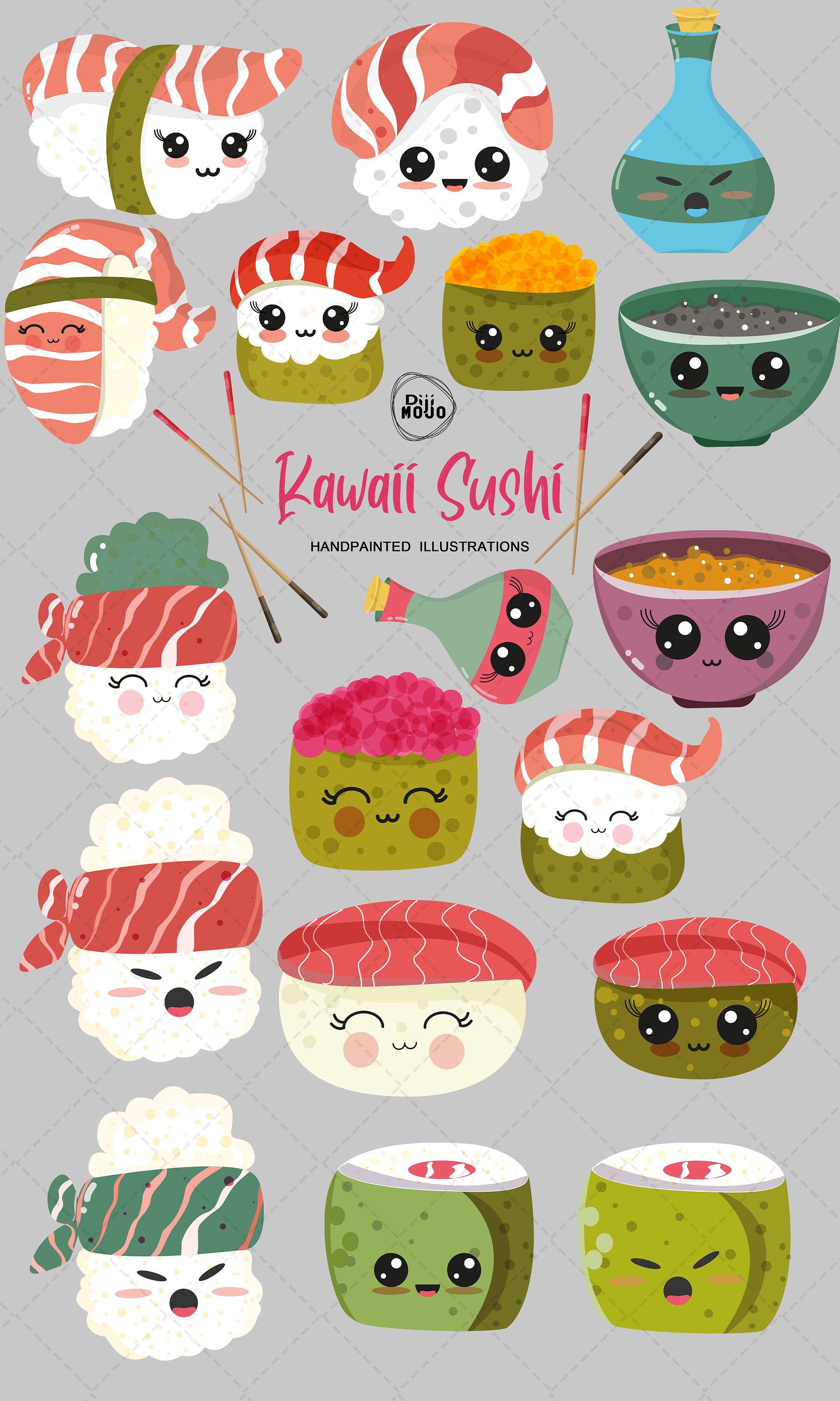 Kawaii Sushi Clipart Set Food Clipart Japanese Food - Etsy
