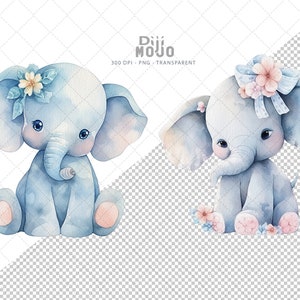 Boho Baby Elephant Clipart, Floral Crown, Watercolor Nursery Art, Baby ...