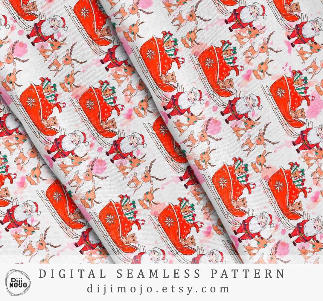 Christmas Santa Sleigh Digital Papers - Seamless Pattern Pack, Holiday ...