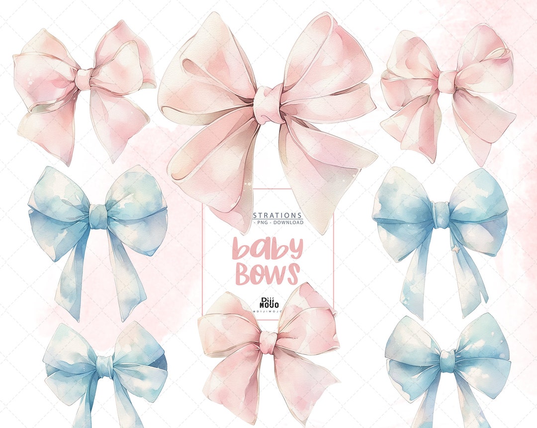 Watercolor Bows Clipart, Pastel Pink and Blue, Baby Shower, Ribbon ...