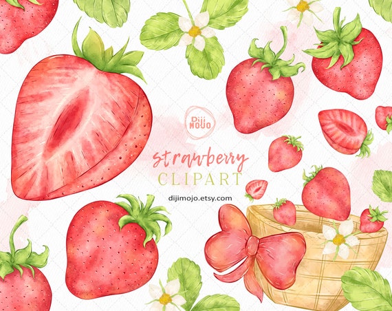 Watercolor Strawberry Clipart Fruit Watercolor Hand Painted - Etsy