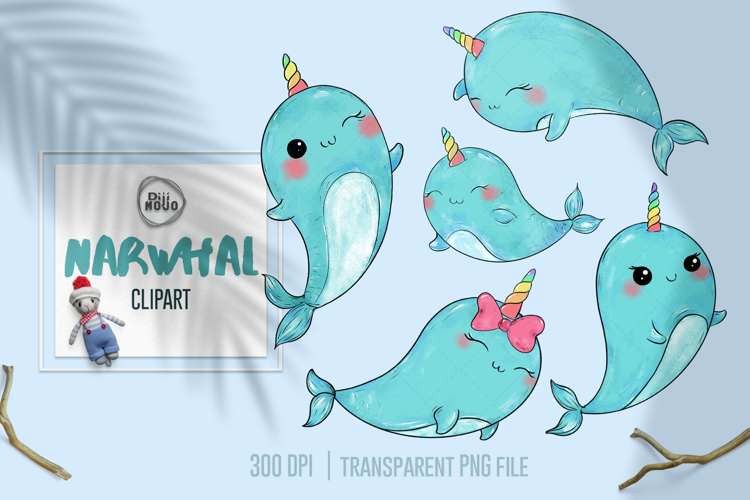 Cute Kawaii Narwhal Clipart Set / Rainbow Unicorn Narwhal - Etsy