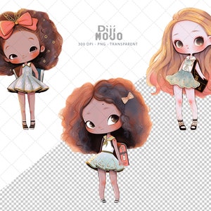 Back to School Clipart Pack, School Bus, Book, Chibi Girls, Instant ...