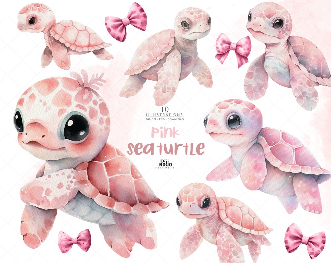 Pink Sea Turtle Watercolor Clipart, Cute Baby Sea Animals, Baby Girl ...