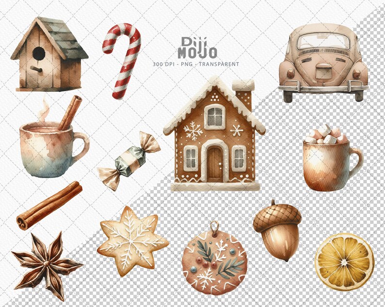 Cozy Christmas Watercolor Clipart Set: Boho Holiday PNG (digital ...