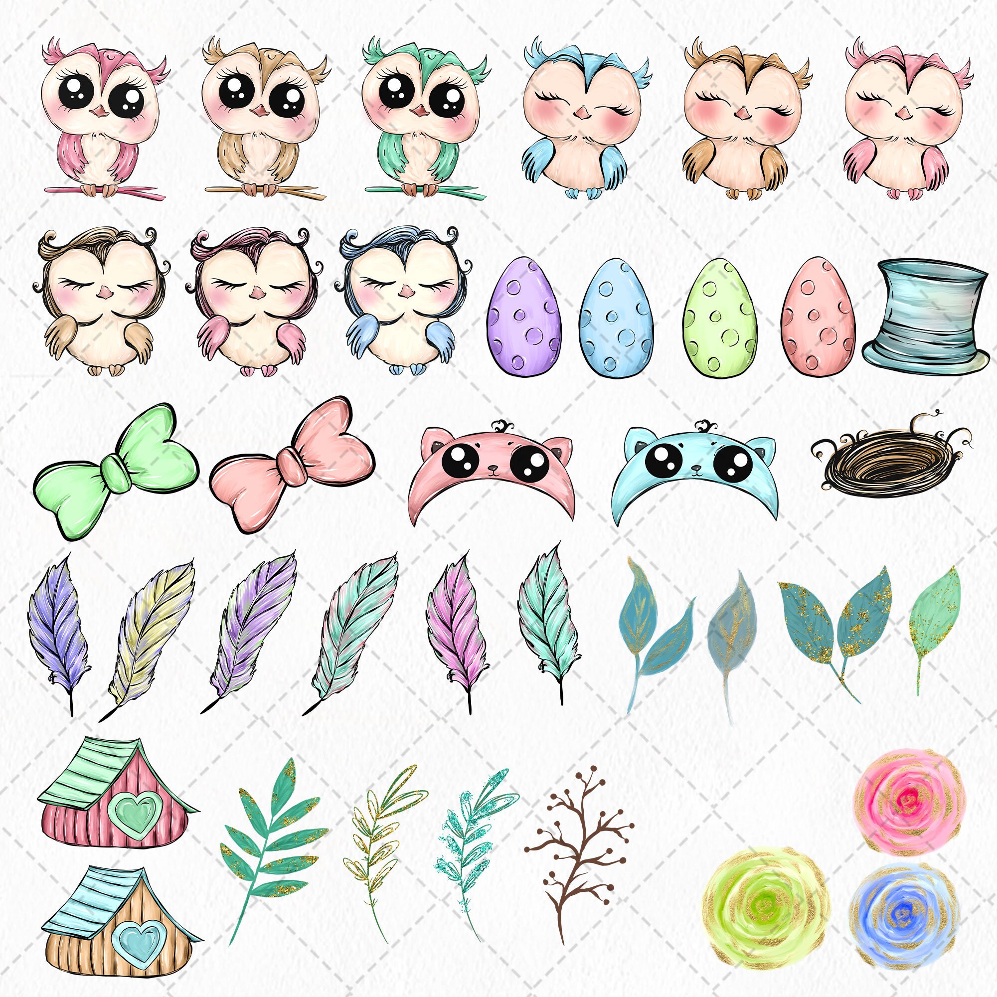 Cute Owl Clipart Owls Graphics Instant Download - Etsy