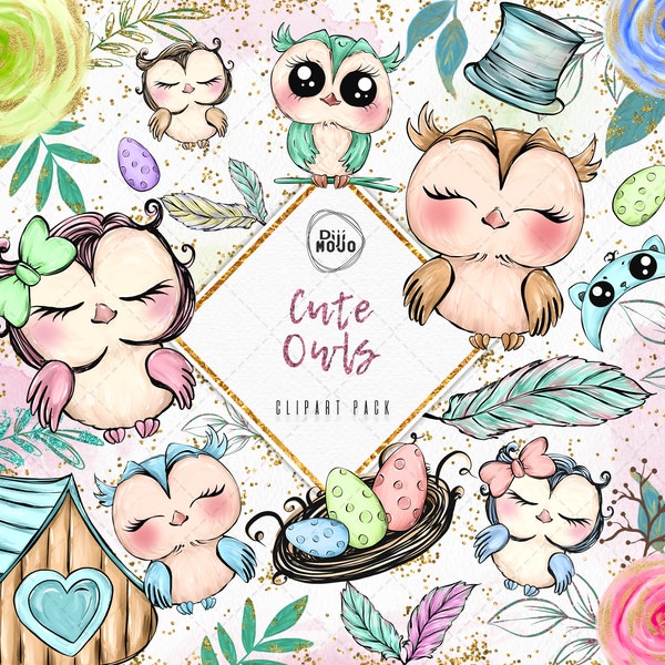 Cute Owl Clipart - Etsy
