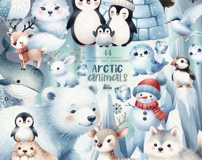 Arctic Animals Watercolor Clipart Bundle | Nursery & Baby Shower ...