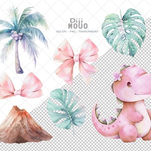 Baby Girl Dinosaur Clipart: Watercolor Pink Dino Art (PNG) - Etsy