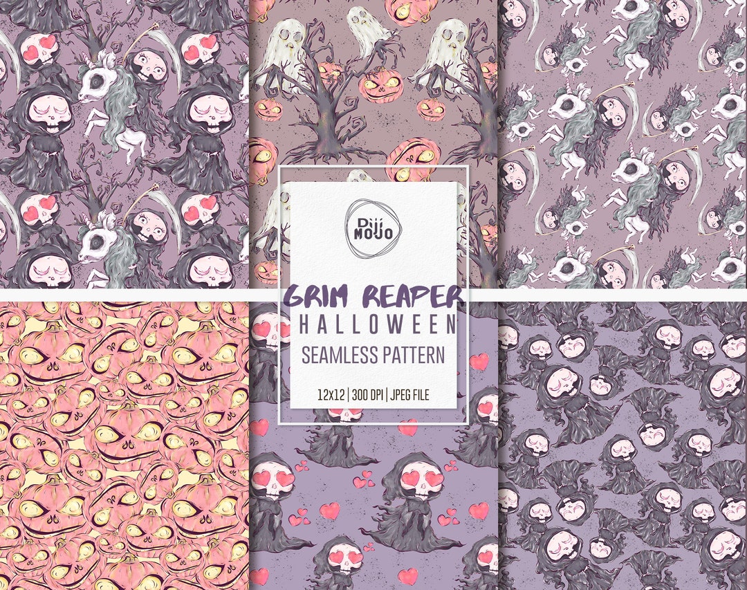 Halloween Grim Reaper Digital Paper, Halloween Characters, Seamleass ...