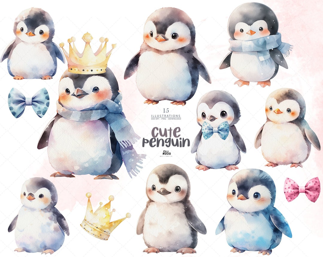 Baby Penguin Clipart, Watercolor Arctic Animals Clipart, Nursery Art ...
