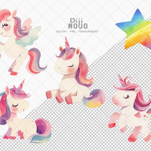Unicorn Watercolor Png Clipart, Cute Rainbow Unicorn Pack, Clip Art for ...