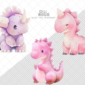 Baby Girl Dinosaur Clipart: Watercolor Pink Dino Art (PNG) - Etsy