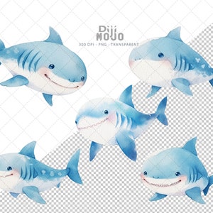 Cute Watercolor Shark Clipart, Ocean, Cute Sea Animals, Baby Boy ...