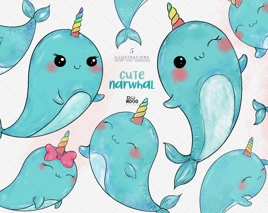 Watercolor Cute Narwhal Clipart, Baby Shower Nursery Decor Png, Narwhal ...