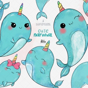 Watercolor Cute Narwhal Clipart, Baby Shower Nursery Decor Png, Narwhal ...