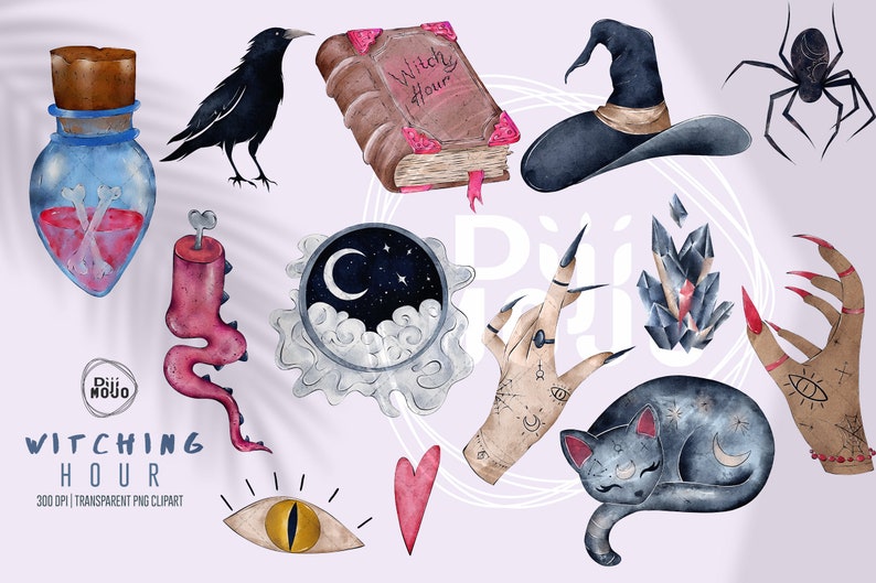 Watercolor Witching Hour Clipart, Witch Hand PNG, Halloween Witchcraft ...