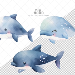 Baby Dolphin Clipart, Watercolor Undersea Animals, Cute Sea Creatures ...