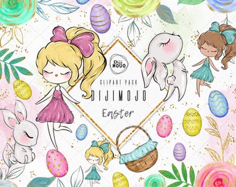 SPRING BUNNIES CLIPART Instant Download Watercolor Easter - Etsy