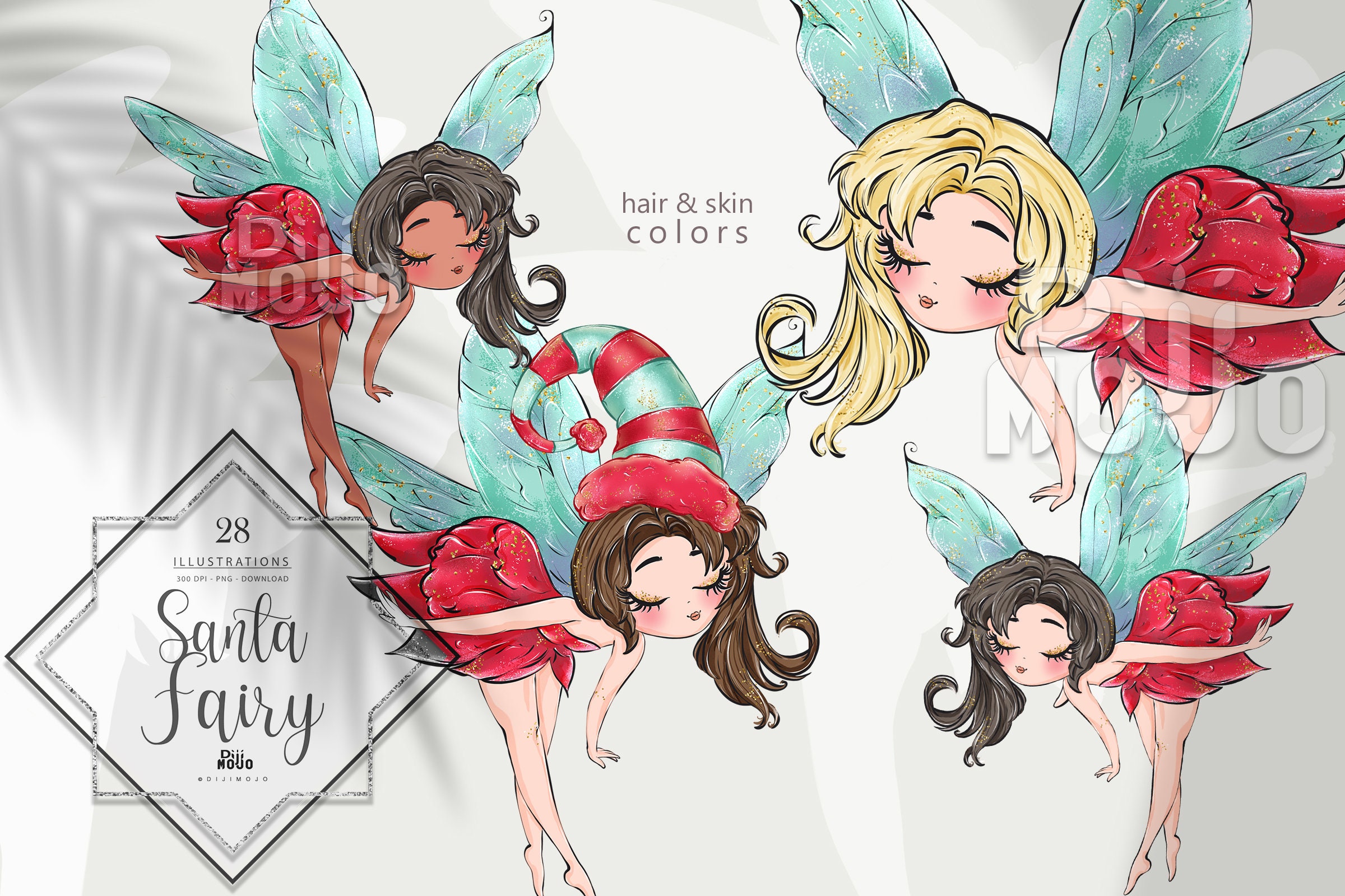 Fairy Santa Christmas Clipart Xmas Fairies Black Santa Claus - Etsy