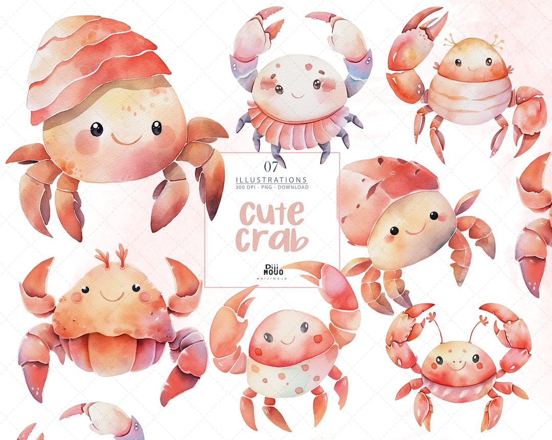 Cute Baby Crab Clipart, Watercolor Sea Animals, Baby Shower, Ocean ...