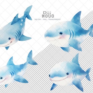 Cute Watercolor Shark Clipart, Ocean, Cute Sea Animals, Baby Boy ...