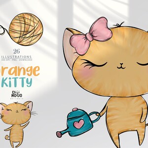 Cute Cat Clipart Pack Orange Cats, Kawaii Kitty Illustrations for ...