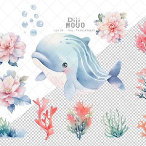 Baby Dolphin Clipart, Watercolor Undersea Animals, Cute Sea Creatures ...