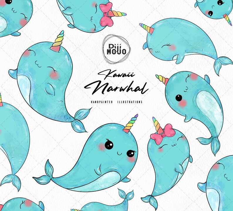Cute Kawaii Narwhal Clipart Set / Rainbow Unicorn Narwhal - Etsy