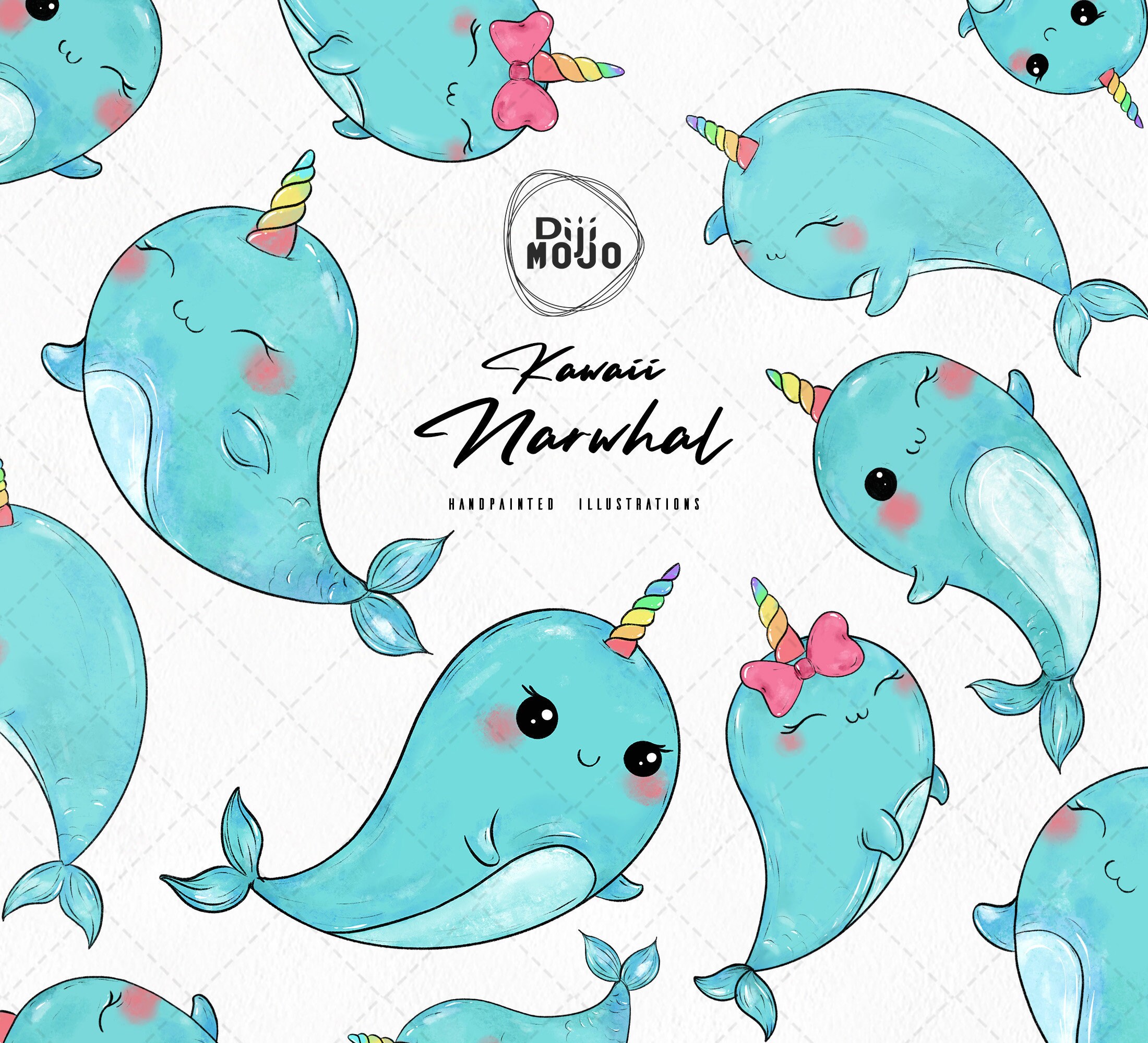 Cute Kawaii Narwhal Clipart Set / Rainbow Unicorn Narwhal | Etsy
