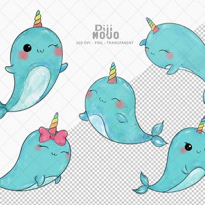 Watercolor Cute Narwhal Clipart, Baby Shower Nursery Decor Png, Narwhal ...