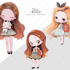 Back to School Clipart Pack, School Bus, Book, Chibi Girls, Instant ...