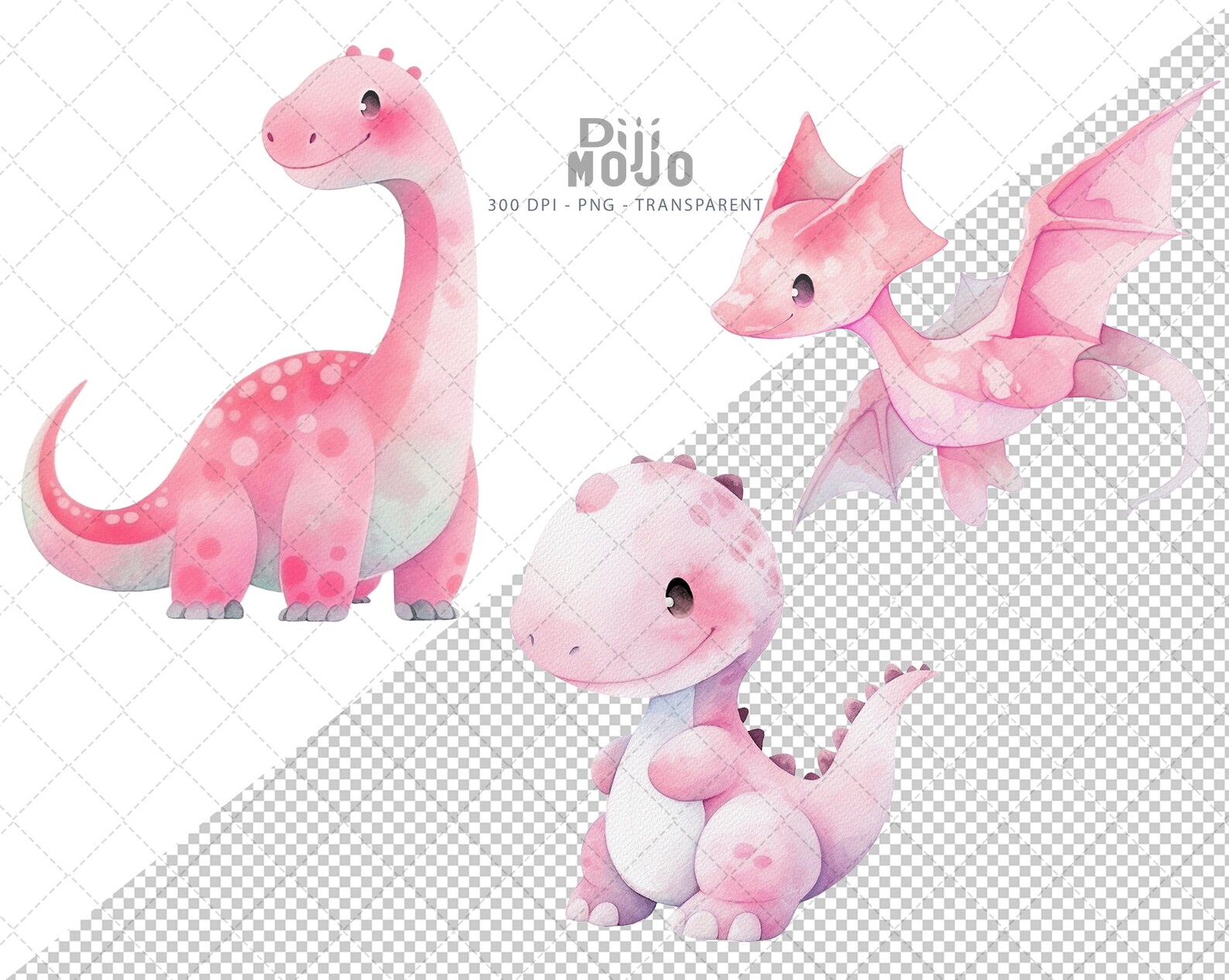 Baby Girl Dinosaur Clipart: Watercolor Pink Dino Art (PNG) - Etsy
