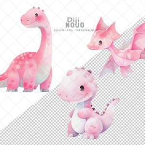 Baby Girl Dinosaur Clipart: Watercolor Pink Dino Art (PNG) - Etsy
