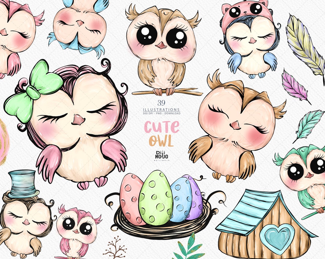 Cute Owl Clipart Owls Graphics Instant Download - Etsy