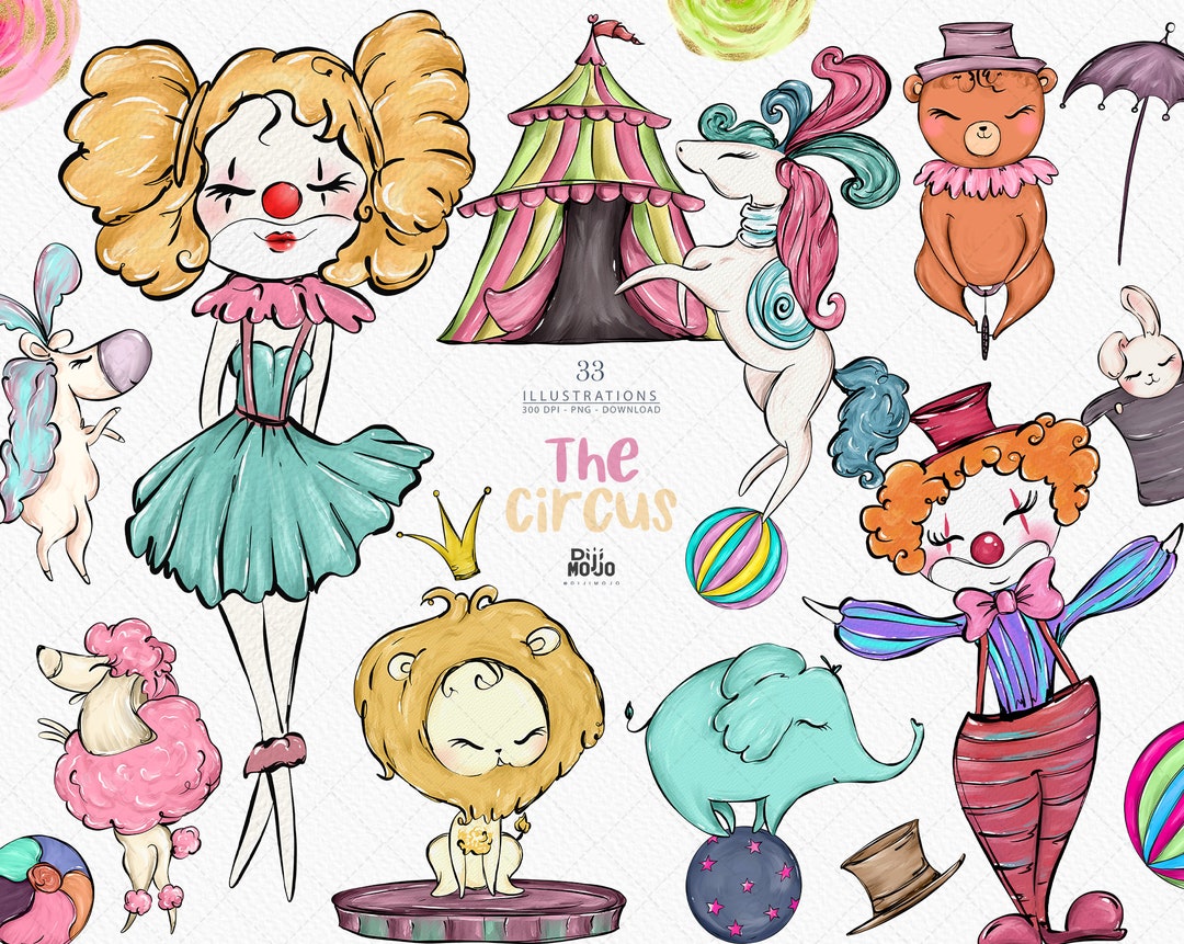 Watercolor Circus Carnival Clipart Clown Nursery Decor Png Baby Shower ...