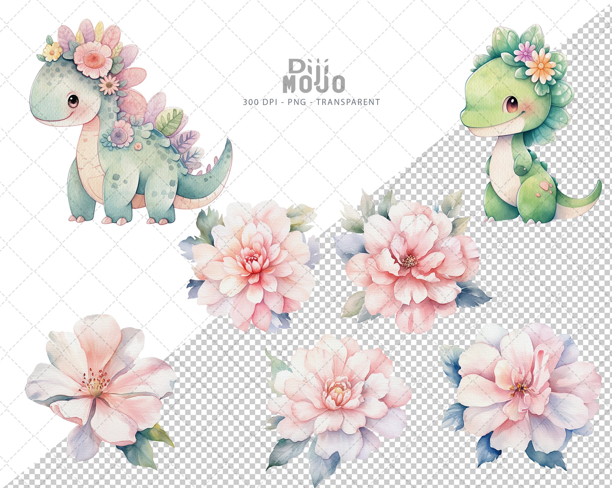 Watercolor Baby Dinosaur Clipart: Boho Nursery Art (PNG Digital ...