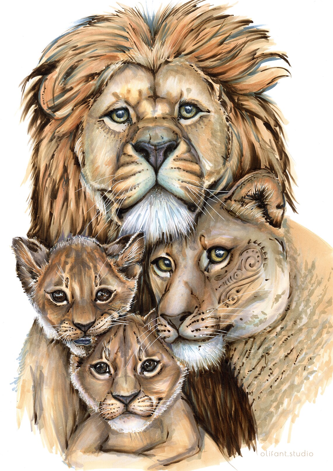 Impresión personalizada de la familia del león impresión | Etsy