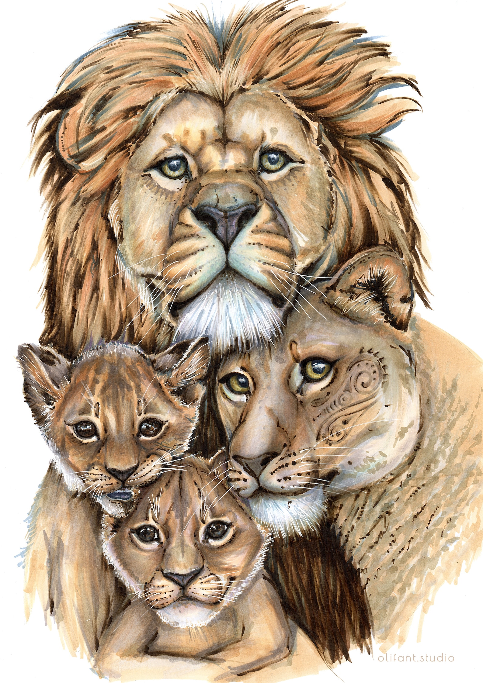 Impresión personalizada de la familia del león impresión | Etsy