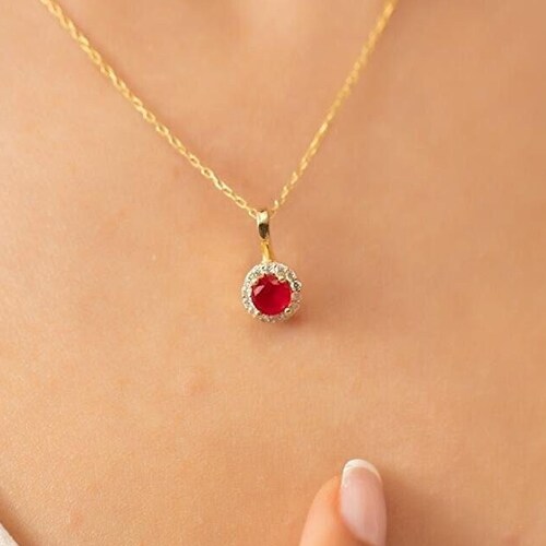 Genuine Ruby Necklace Simple Natural Ruby Pendant Dainty - Etsy