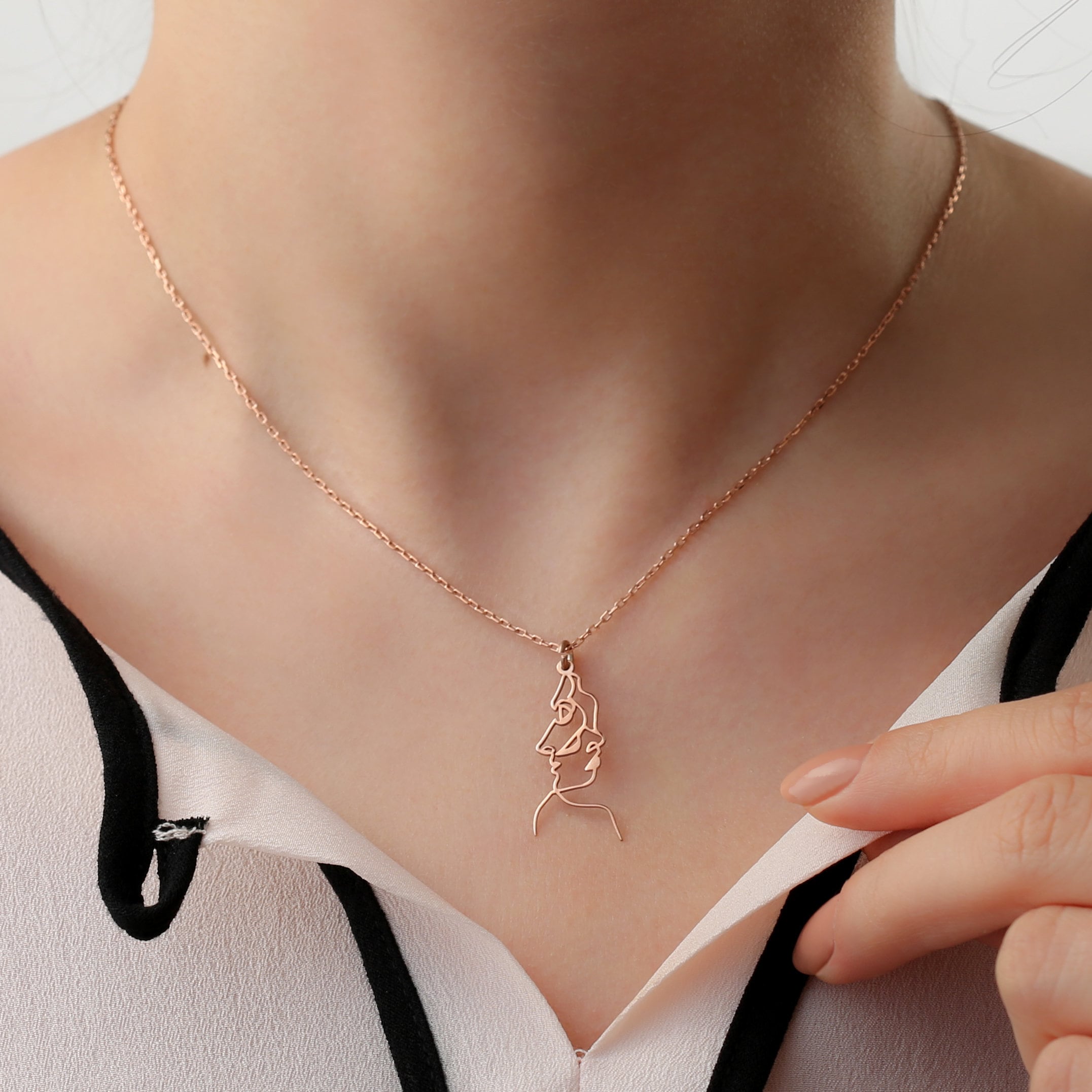 Line Art Necklace Line Drawing Necklace Mid-century Charm - Etsy