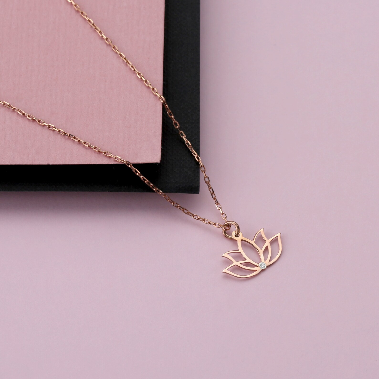 Lotus Necklace Rose Gold Lotus Flower Jewelry Minimalist - Etsy