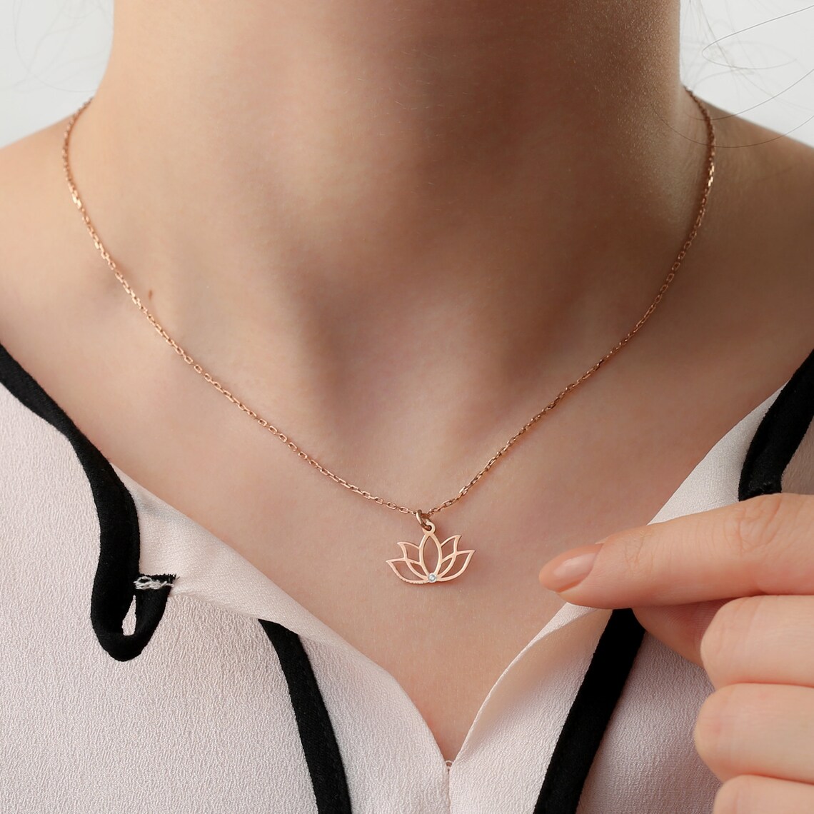 Lotus Necklace Rose Gold Lotus Flower Jewelry Minimalist - Etsy