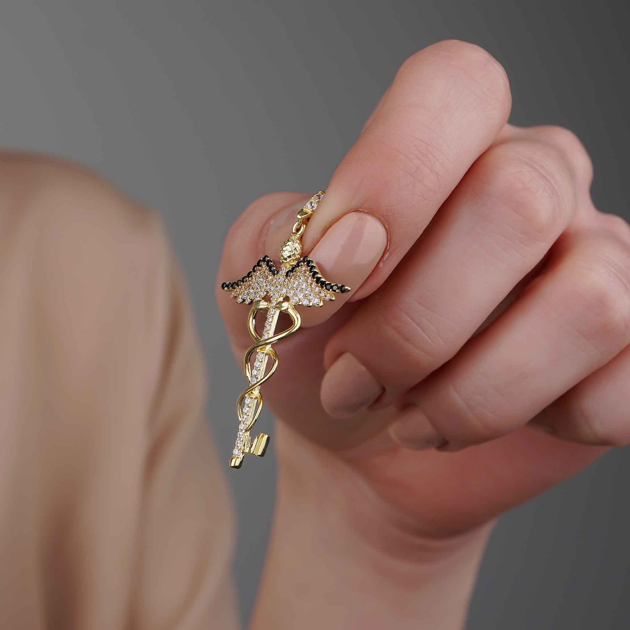 Caduceus Necklace Gold, Medical Symbol Necklace, Solid Gold Caduceus ...