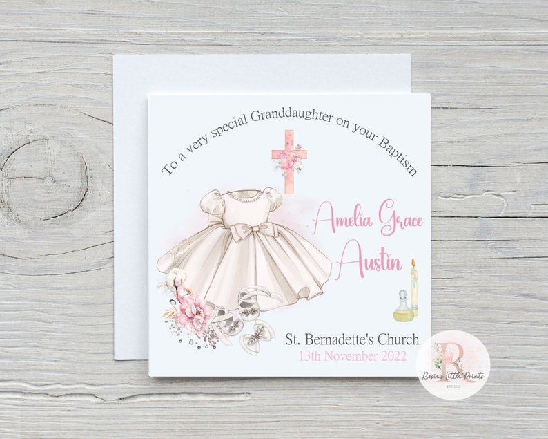 Baptism Card; Baby Girl Baptism Card; Girl Christening Card ...