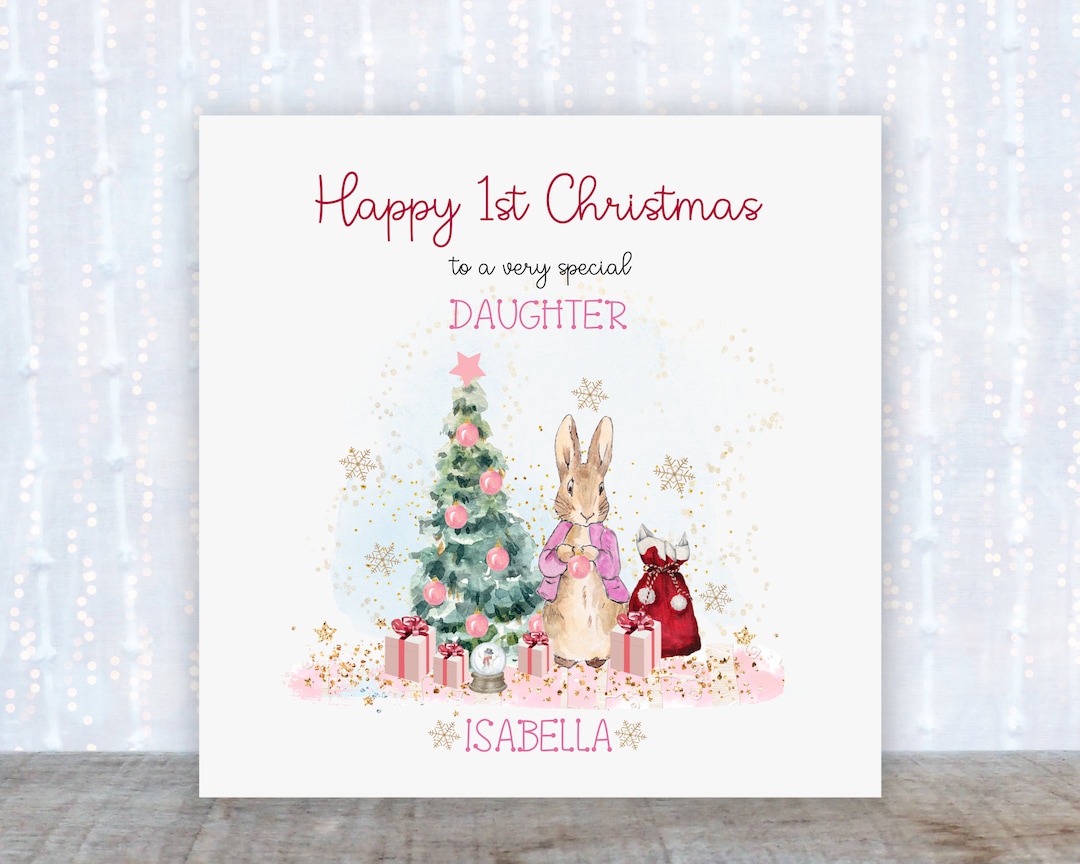 Baby 1st Christmas Card Personalised Peter Rabbit Christmas Card Baby ...