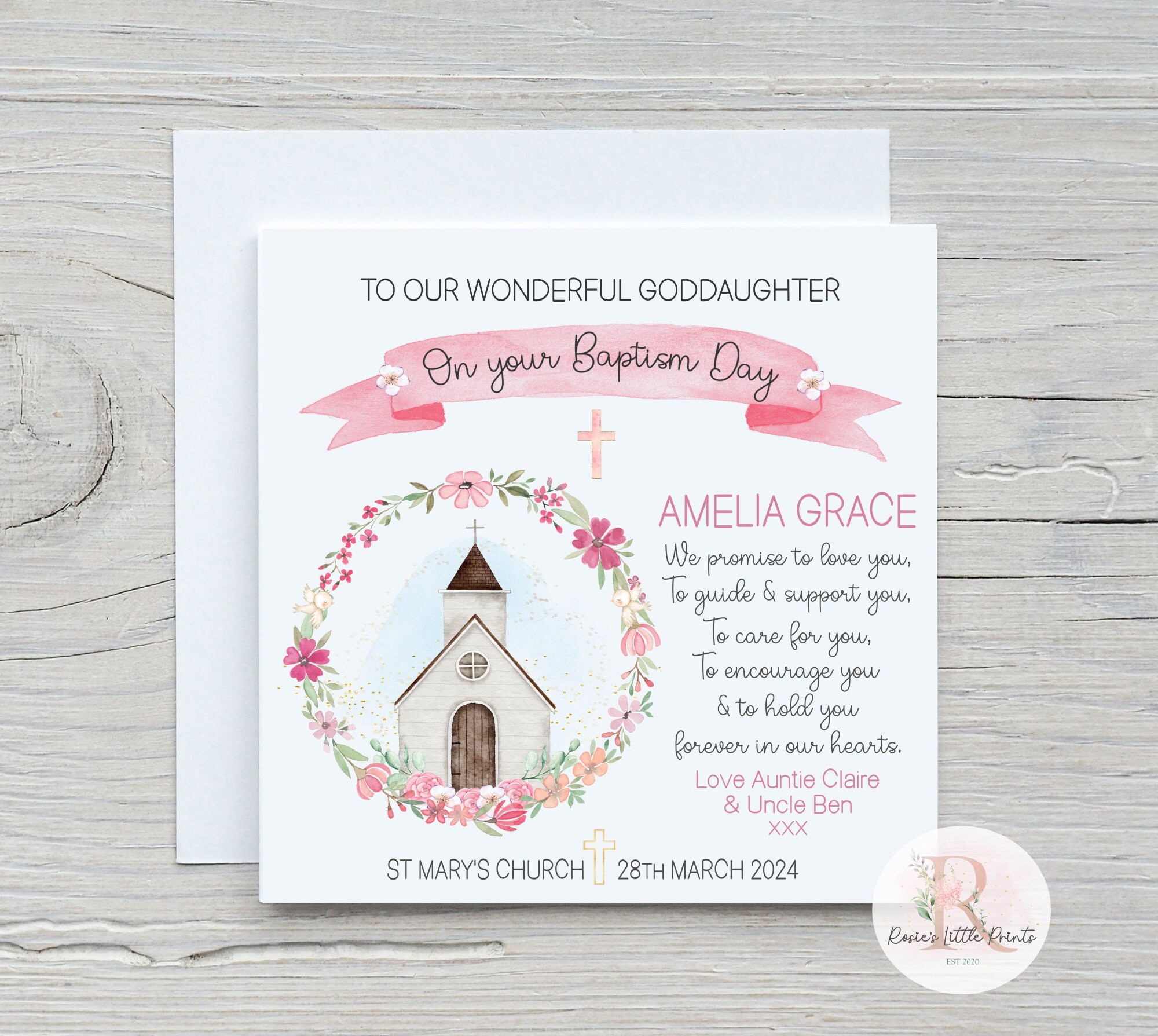 Goddaughter Baptism Card Baptism Card Goddaughter Card Baby Girl ...