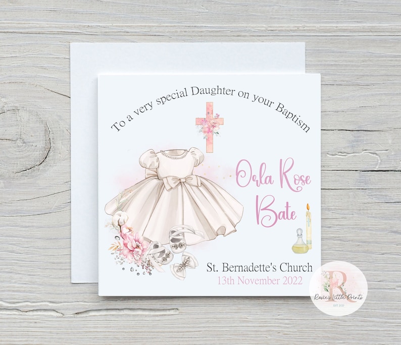 Baptism Card; Baby Girl Baptism Card; Girl Christening Card ...