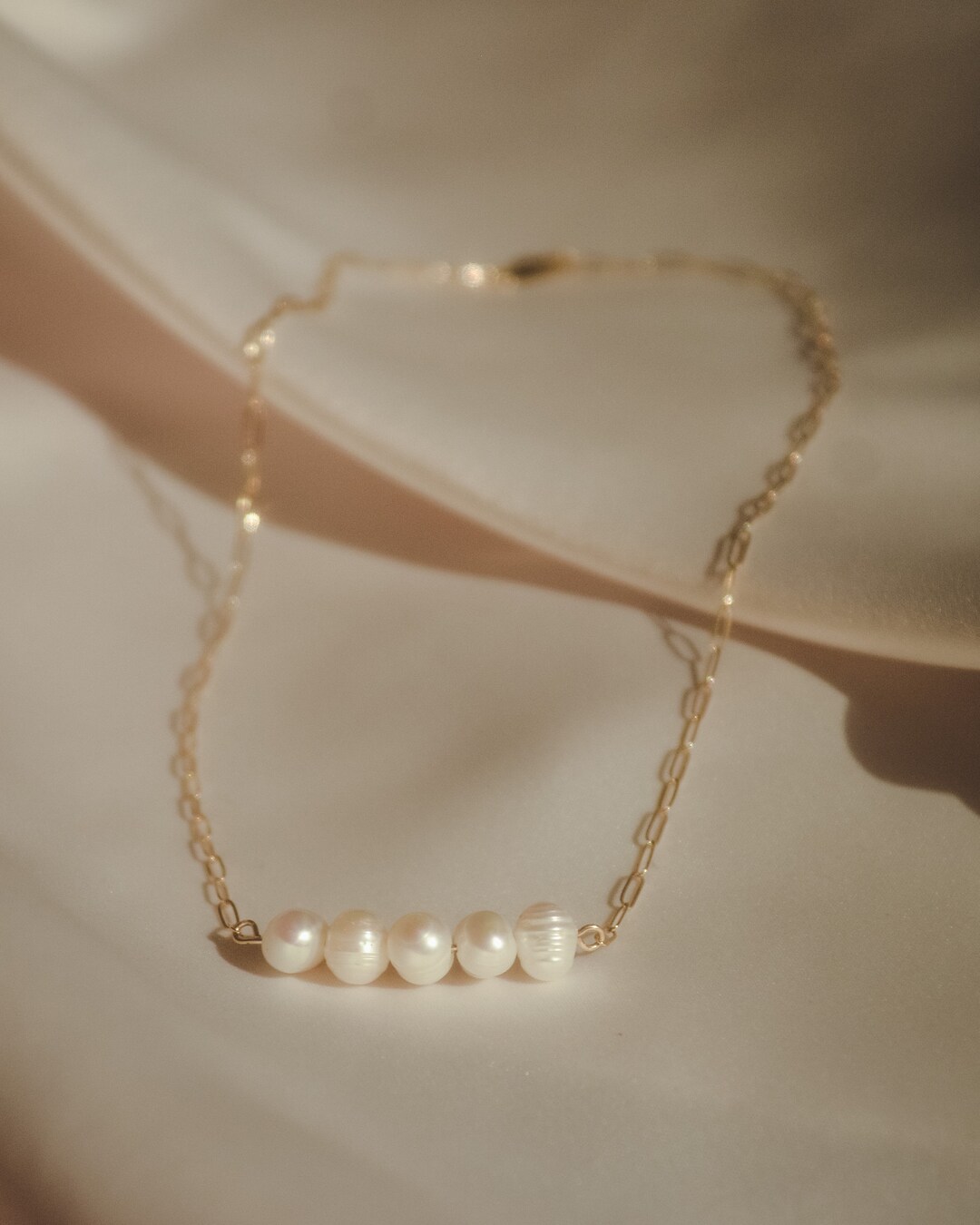 Pearl and Paperclip Chain Necklace | Beach Bridal Jewelry| Gold Filled ...