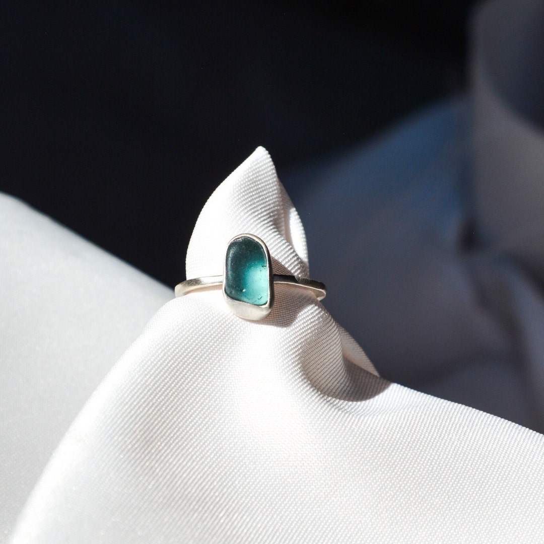 Ocean Blue Hawaiian Sea Glass Ring Size 6.75 Large Sterling Silver Ring ...